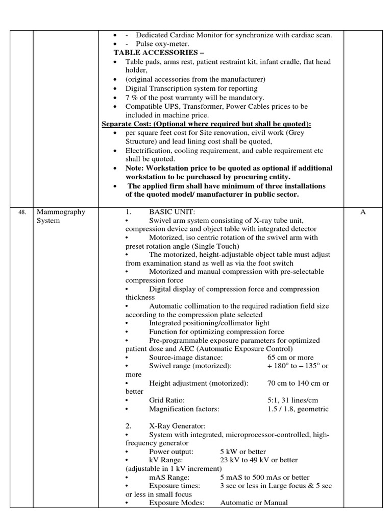 Mammography Revised Specifications | PDF
