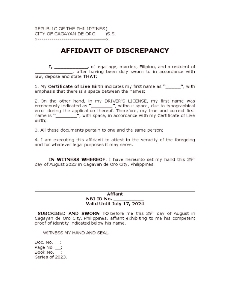 DFA - Affidavit of Discrepancy 60 | PDF | Law
