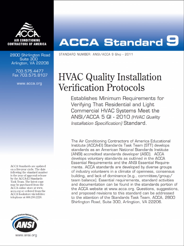 ACCA HVAC Quality Installation Protocols | PDF