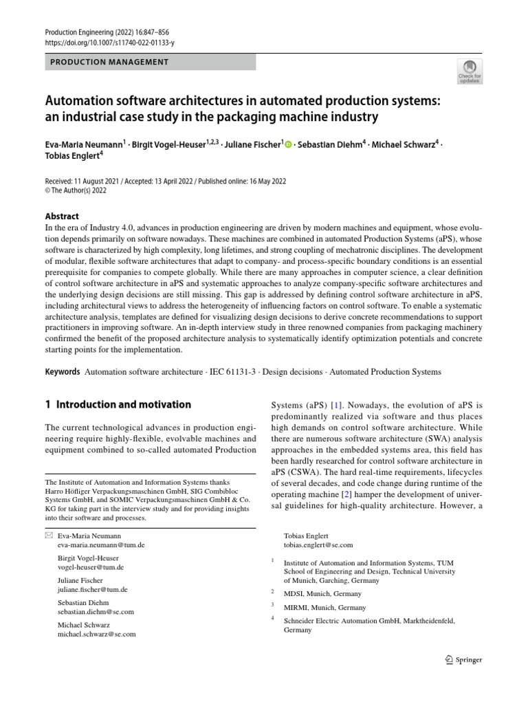 Automation Software Architectures in Automated Production Systems An Industrial Case Study in ...