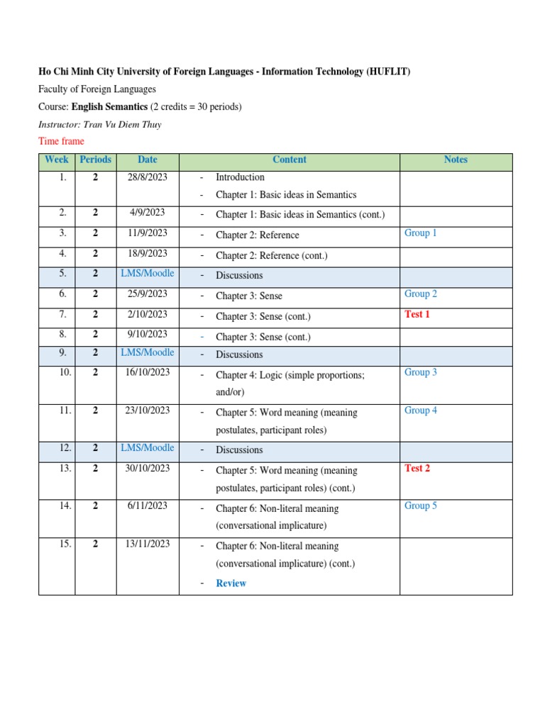 Course Outline-Semantics-HK1 23-24 | PDF | Teaching Methods & Materials | Computers