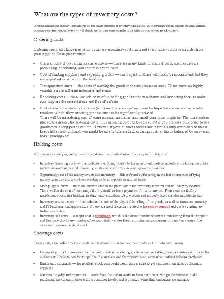 What Are The Types of Inventory Costs | PDF | Inventory | Cost