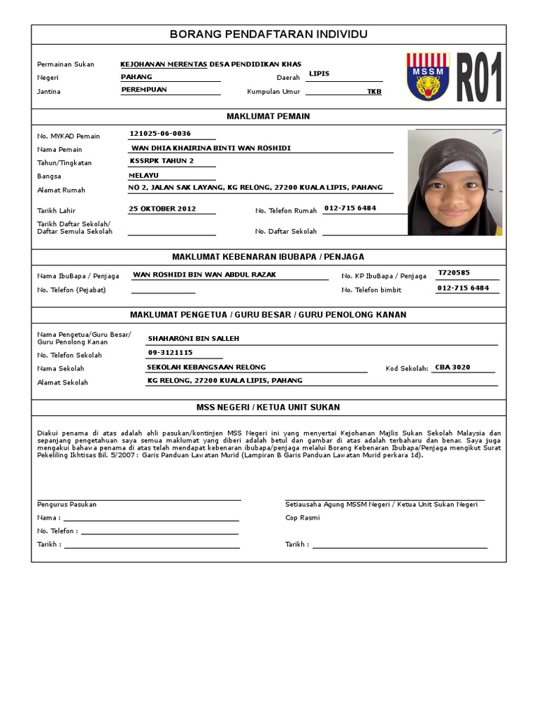 Borang R01 PAHANG | PDF