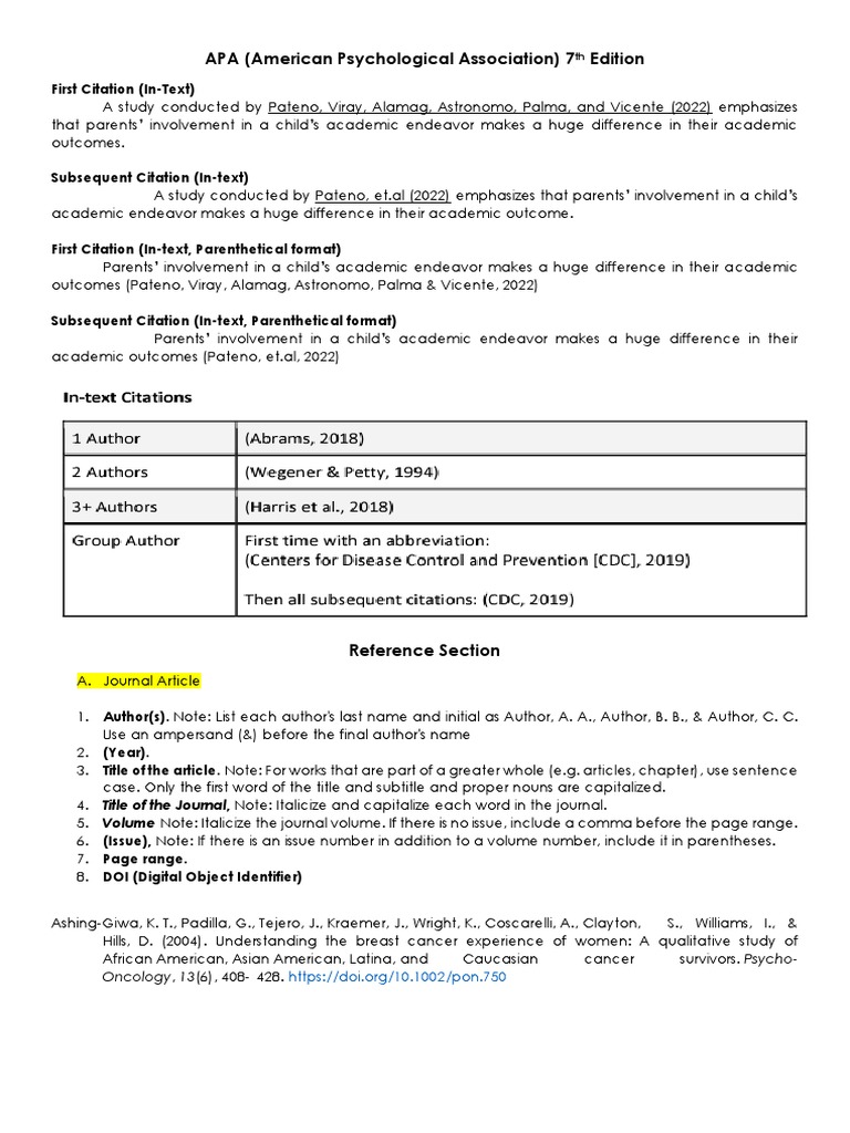 Apa Citation - 7TH Edition | PDF | Thesis | Citation