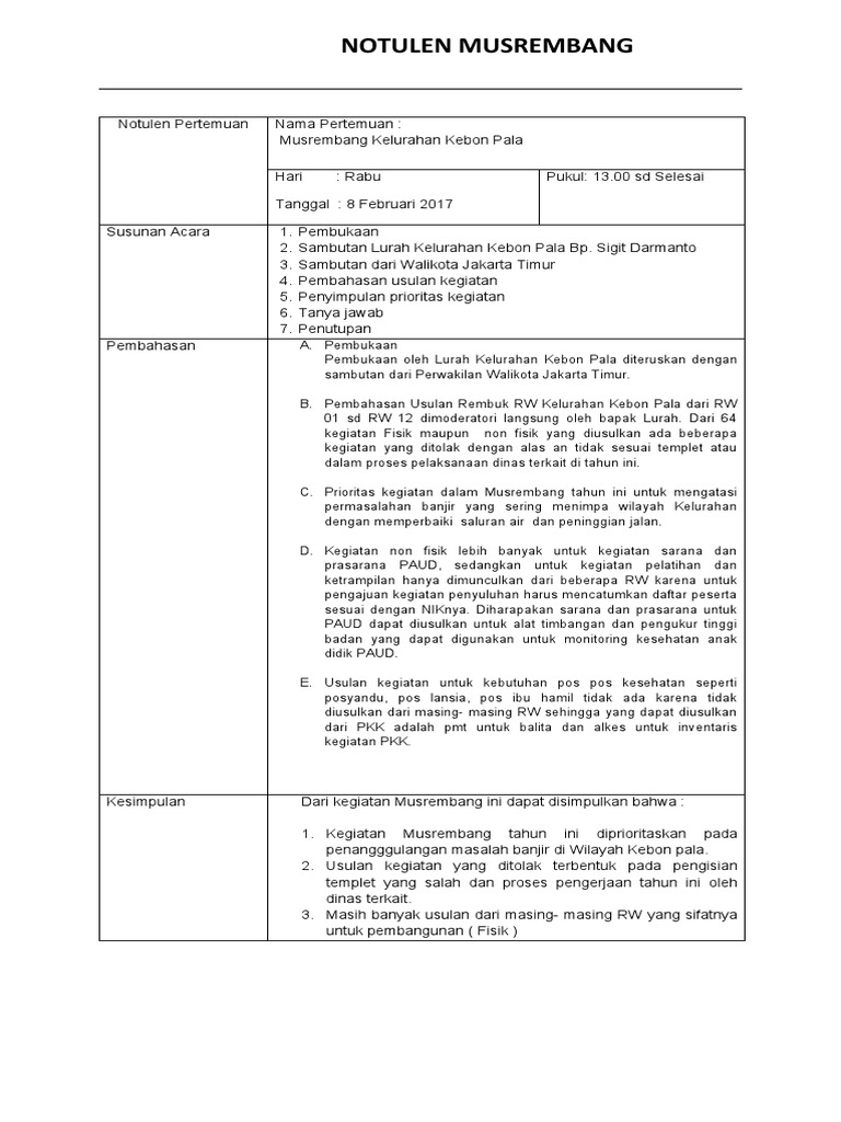 NOTULEN musrembang | PDF