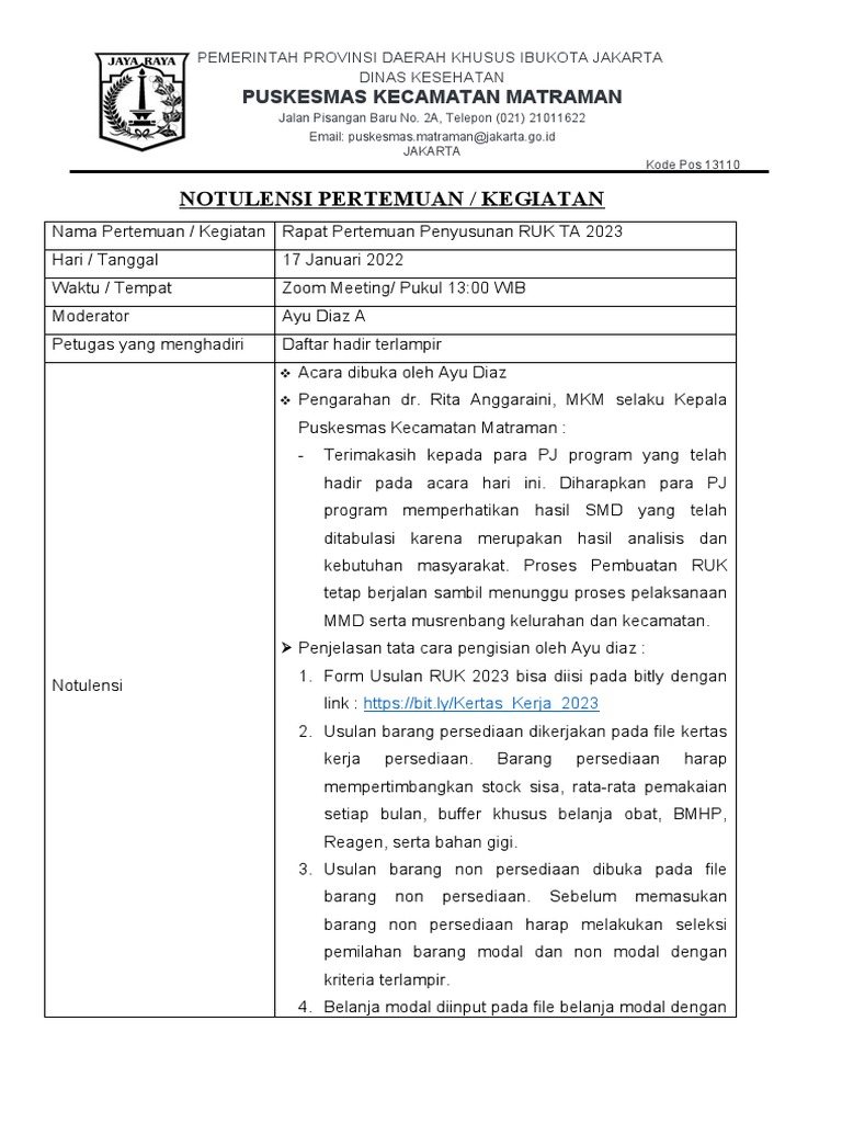 Notulensi Pertemuan | PDF