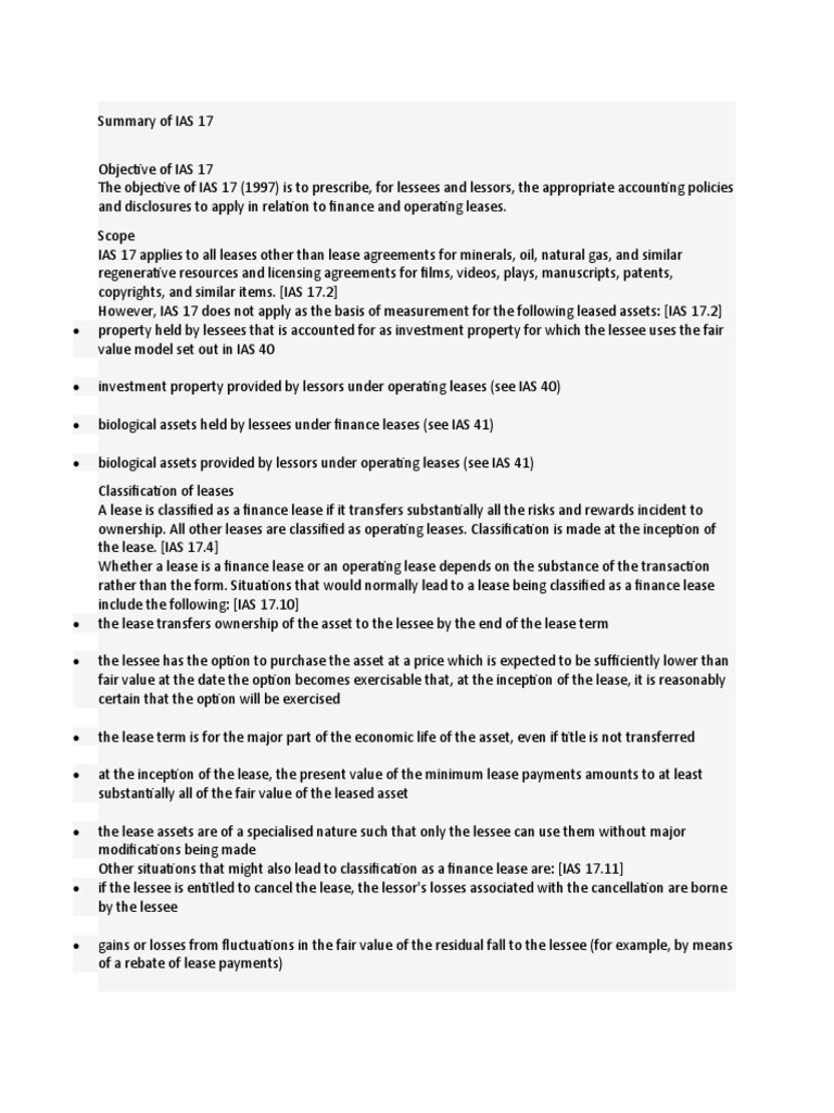 Summary of IAS 17 | PDF | Lease | Fair Value