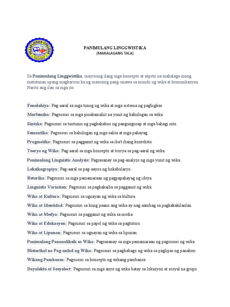 TALA SA PANIMULANG LINGGWISTIKA | PDF