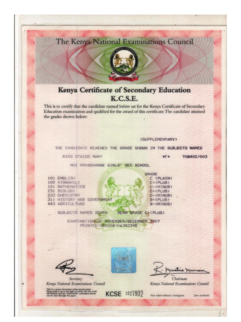 Kcse Cert Riro | PDF