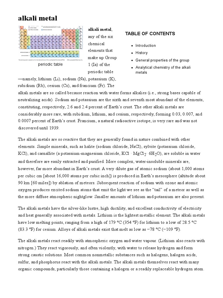 Alkali Metal - Britannica Online Encyclopedia | PDF | Metals | Lithium