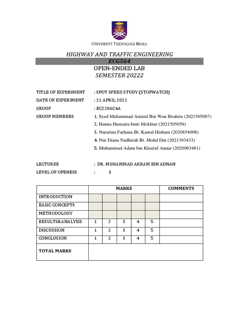 Lab Report W4 - Spot Speed Study (Stopwatch) | PDF | Speed Limit ...