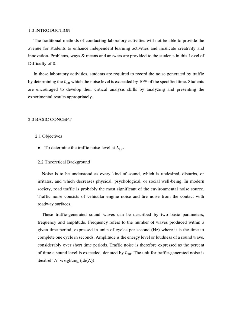 Lab Report 1 Traffic Noise | Download Free PDF | Sound | Decibel Lab Report 1 Traffic Noise | Download Free PDF | Sound | Decibel