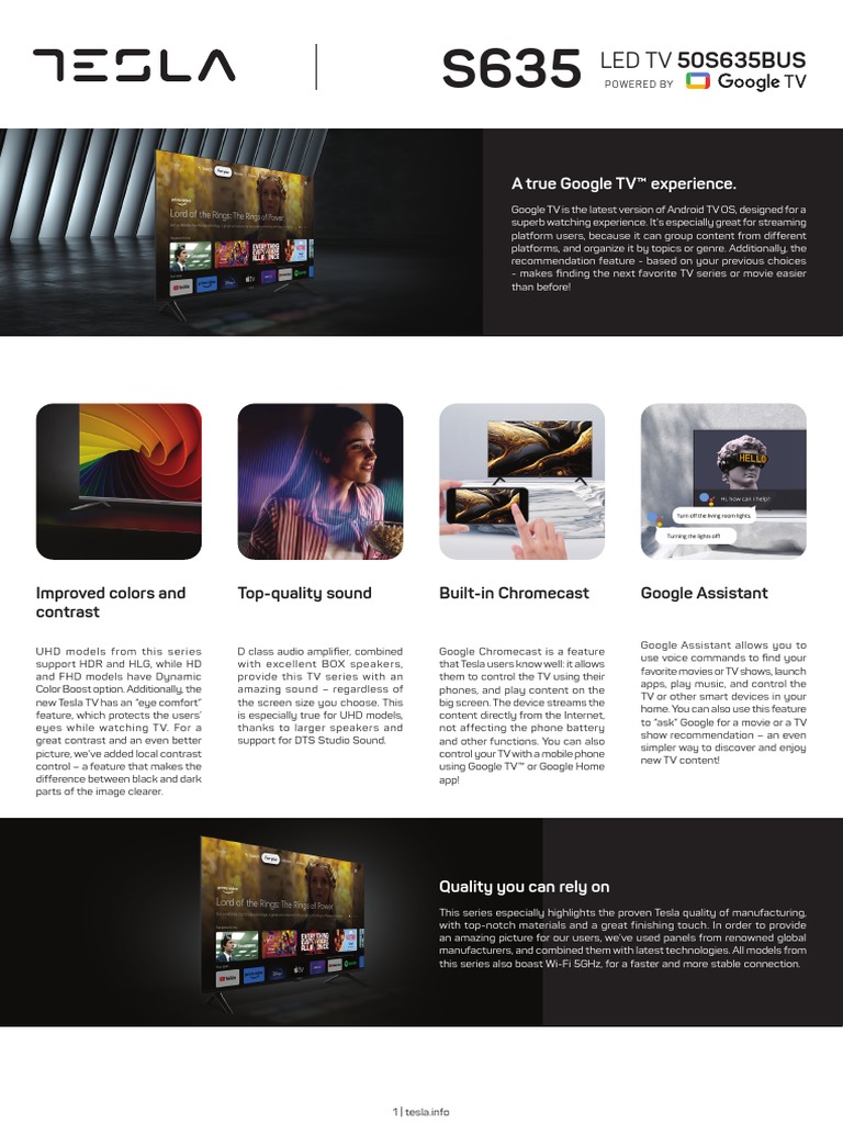 Tesla TV 50s635bus Eng | Download Free PDF | Hdmi | Television