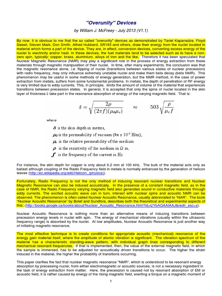 2013 - McFreey - Overunity Devices | PDF | Inductor | Nuclear Magnetic ...