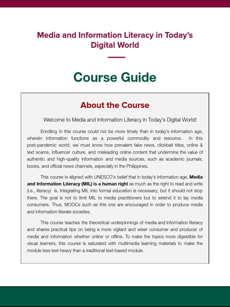 MIL in Todays Digital World - Course Guide | PDF | Information Literacy | Literacy
