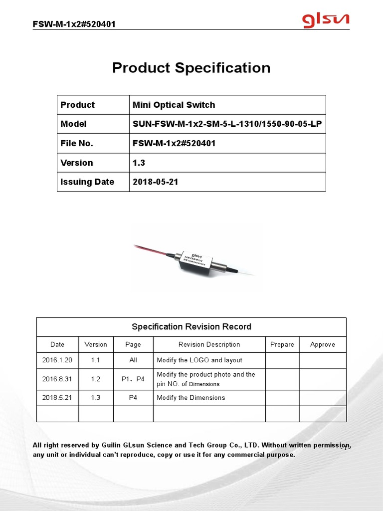Mini Optical Switch Specification Guide | PDF | Optical Fiber | Equipment