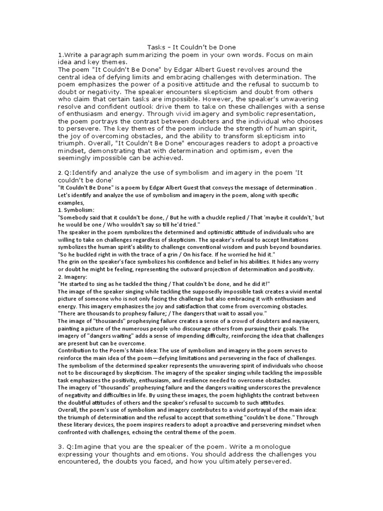 It Couldn't Be Done-Tasks | PDF | Poetry | Skepticism