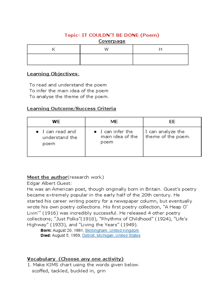 IT Couldn't Be Done-Notebook Work | PDF | Poetry | Cognitive Science