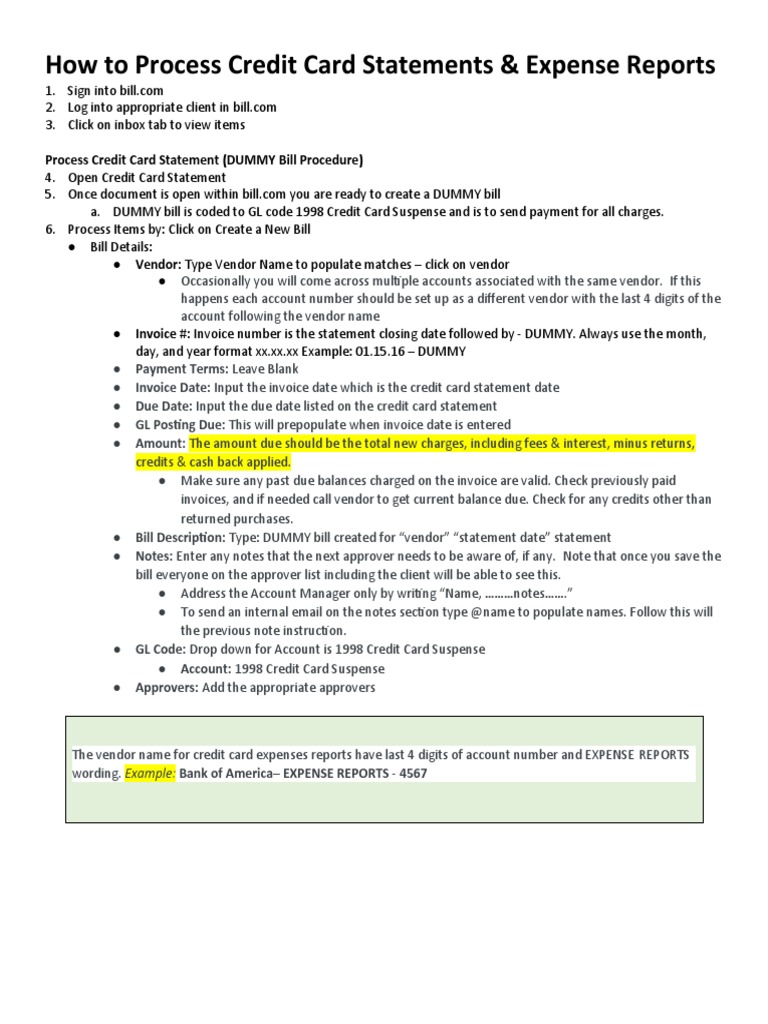 How To - Process Credit Card Statements & Expense Reports | PDF ...