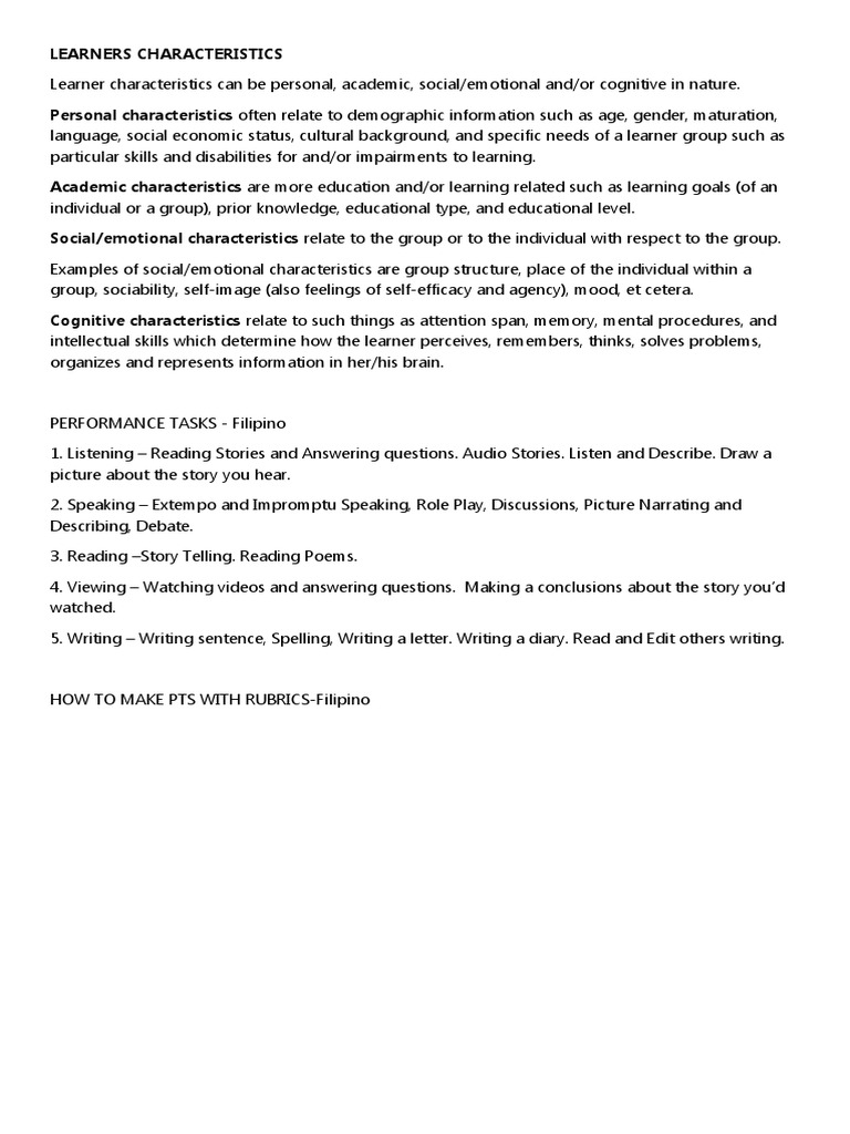 Learners Characteristics | PDF | Career & Growth | Science & Mathematics