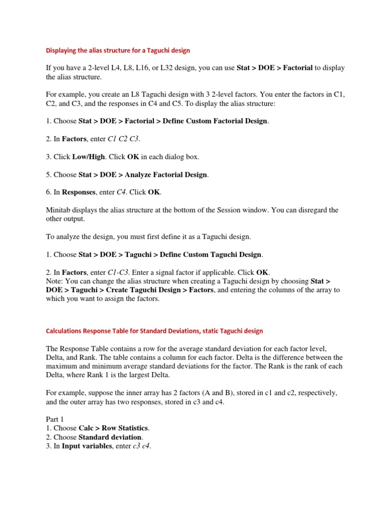 Displaying The Alias Structure For A Taguchi Design | PDF | Degrees Of ...