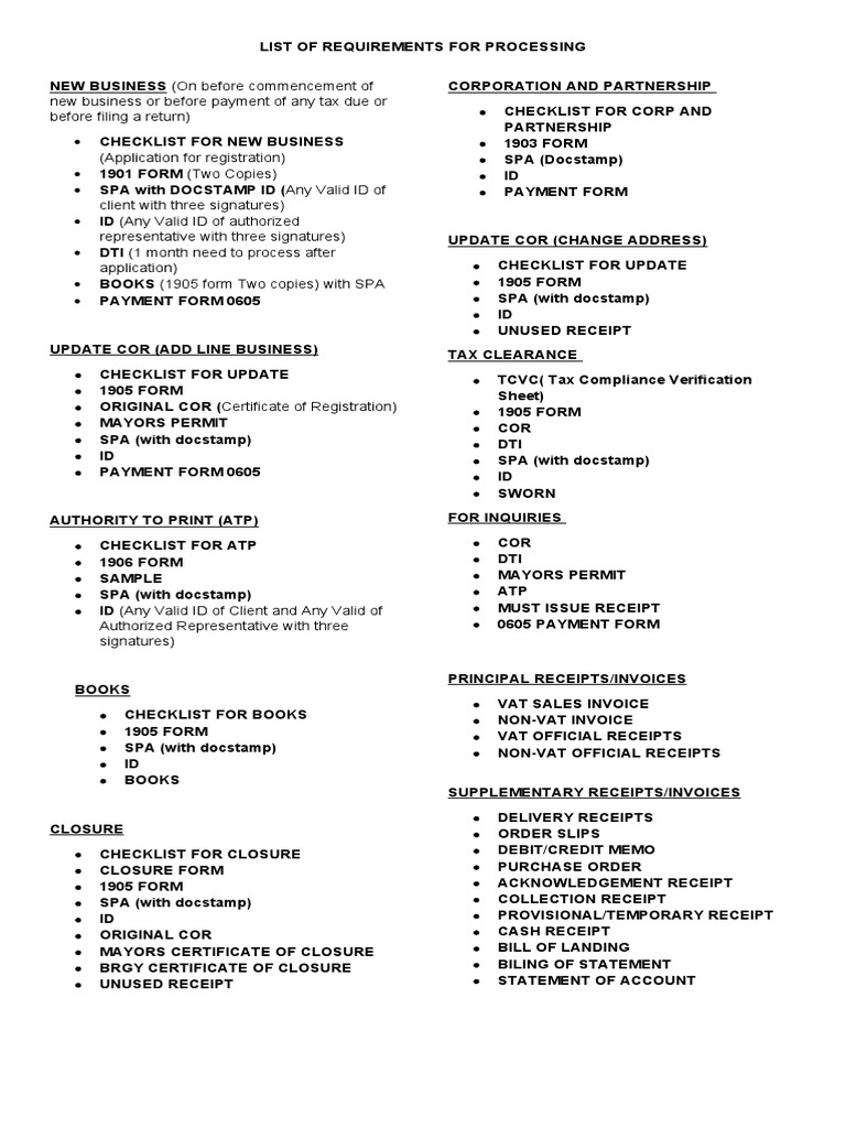 List Of Requirement For Processing Pdf Receipt Invoice