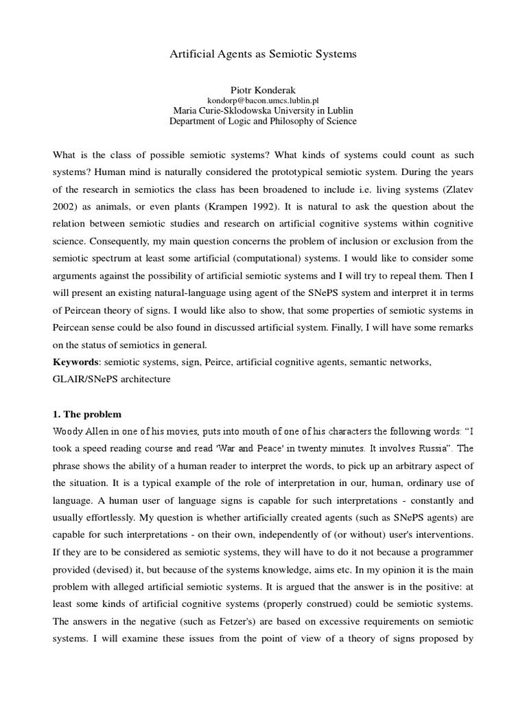 Artificial_agents_as_semiotic_systems | PDF | Semiotics | Mind