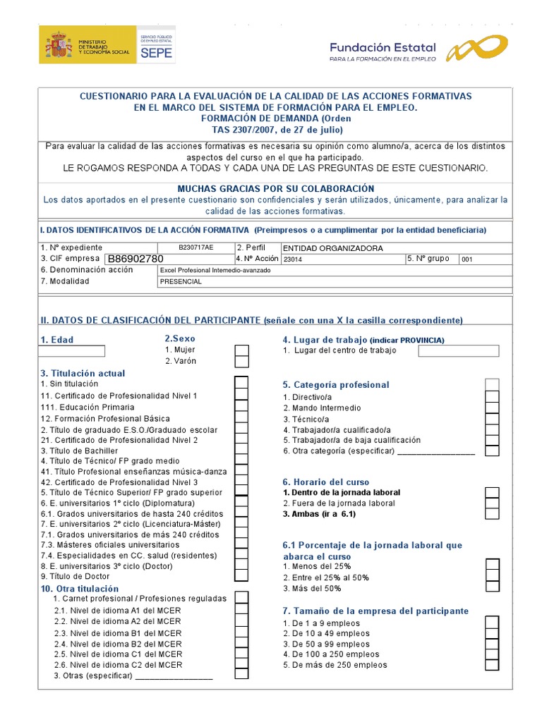 Cuestionario Satisfacción | PDF