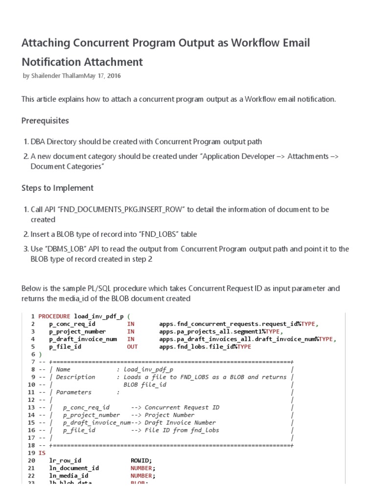 Attaching Concurrent Program Output As Workflow Email Notification Attachment | PDF | Parameter ...