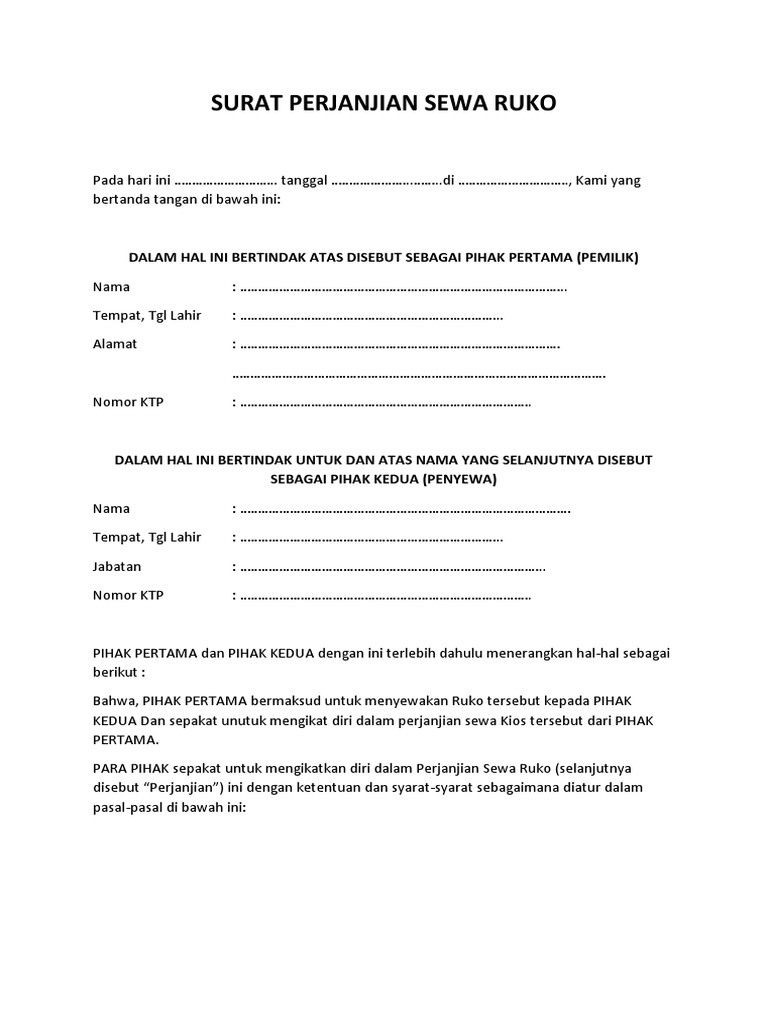 SURAT_PERJANJIAN_SEWA_RUKO | PDF