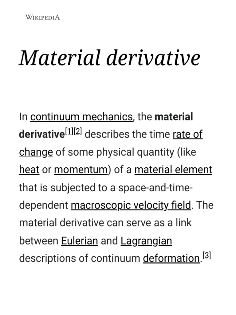 Material Derivative - Wikipedia | PDF | Physics | Fluid Mechanics