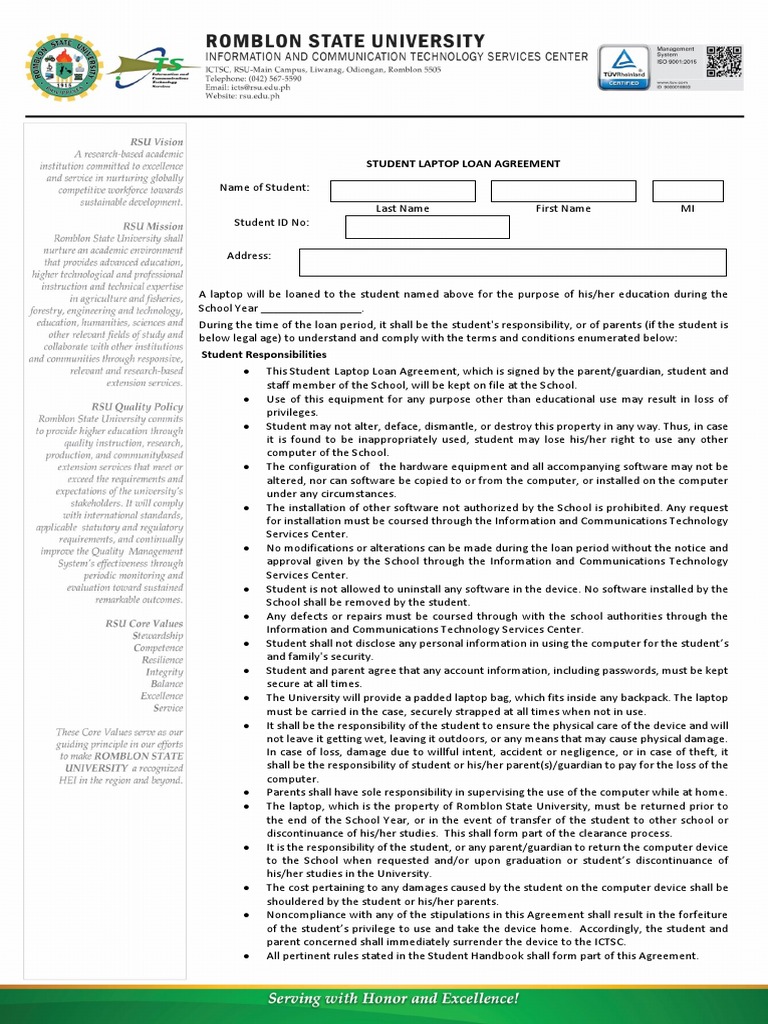 FINAL STUDENT LAPTOP LOAN AGREEMENT Revised 1 | PDF | Justice | Crime ...