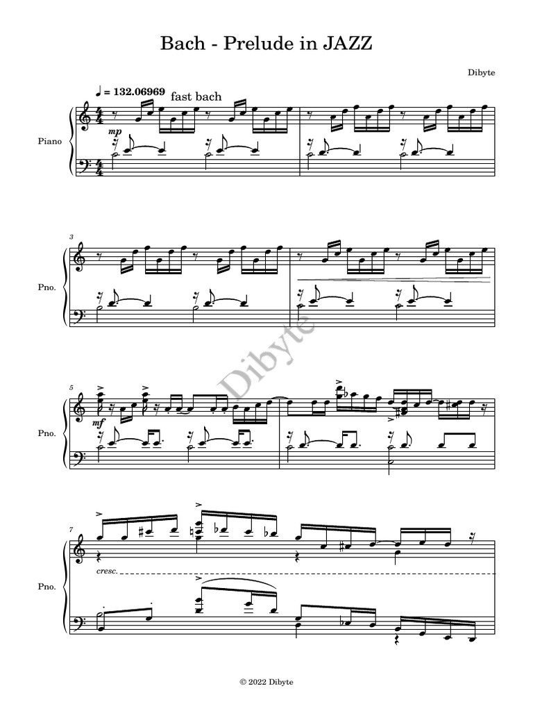 Jazz Adaptation of Bach's Prelude | PDF | Classical Music