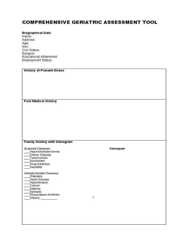 Comprehensive Geriatric Assessment Tool | PDF | Geriatrics | Urinary ...