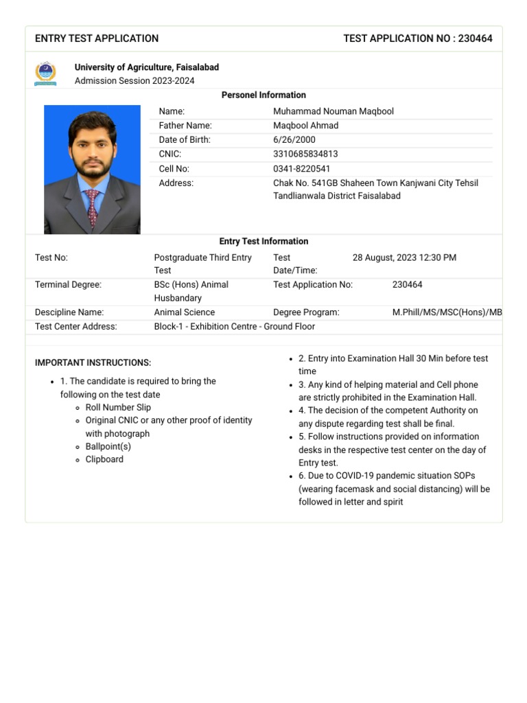 3rd Test Roll No. Slip | Download Free PDF | Academic Degree ...