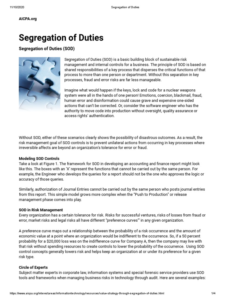 Segregation of Duties | PDF | Inventory | Risk