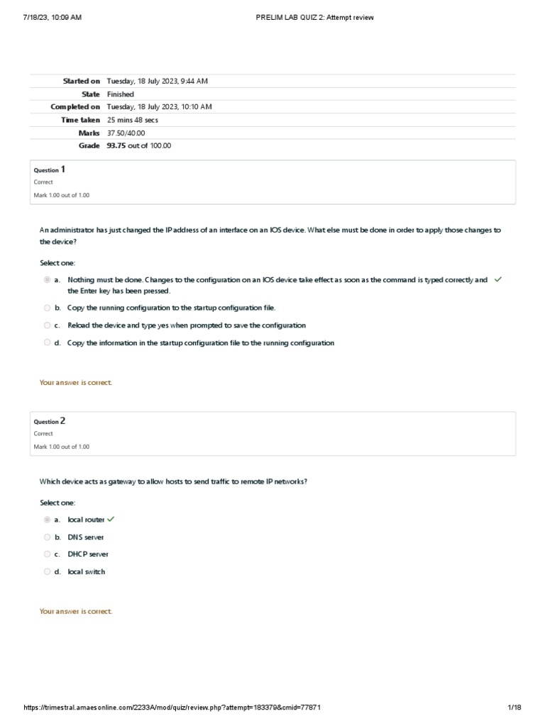 PRELIM LAB QUIZ 2 - UGRD-IT6200A Data Communication and Networking 1 | PDF | Computer Network ...