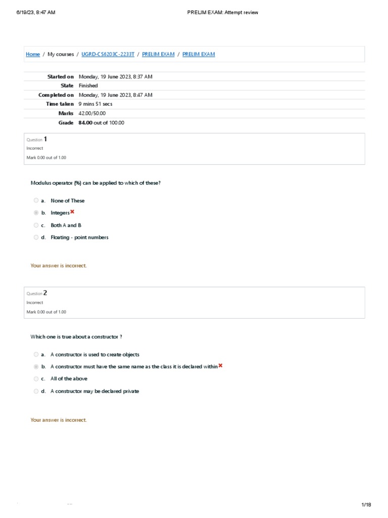 PRELIM EXAM - UGRD-CS6203C Object Oriented Programming | PDF | Class (Computer Programming ...