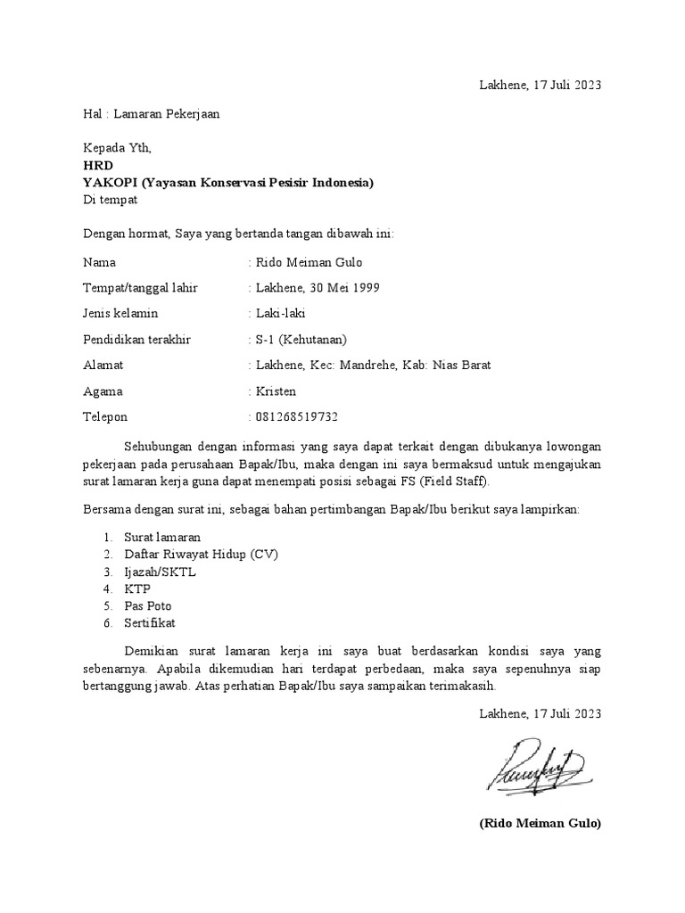 Surat-Lamaran Rido | PDF