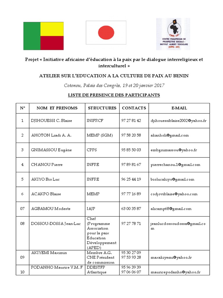 Liste des participants à l'atelier paix | PDF