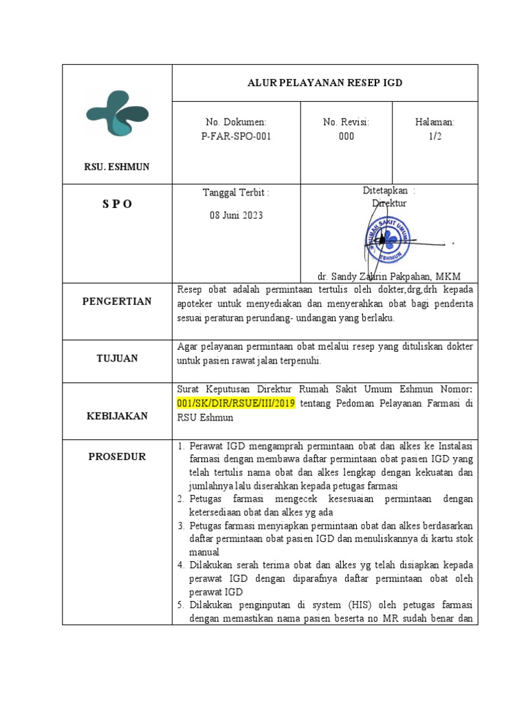 Alur Pelayanan Resep IGD | PDF