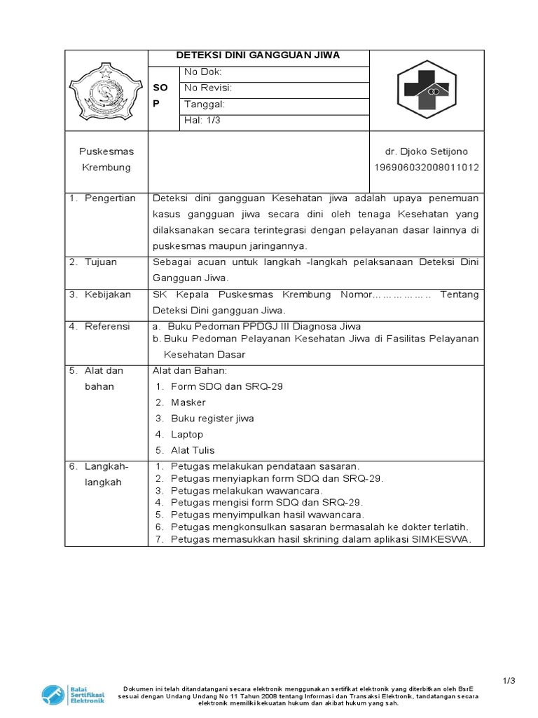 Sop Deteksi Dini Gangguan Jiwa Terbaru | PDF | Pengembangan Diri