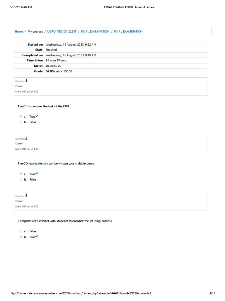 FINAL EXAMINATION - UGRD-ITE6100 Introduction To Computing | PDF | Computer Data Storage ...
