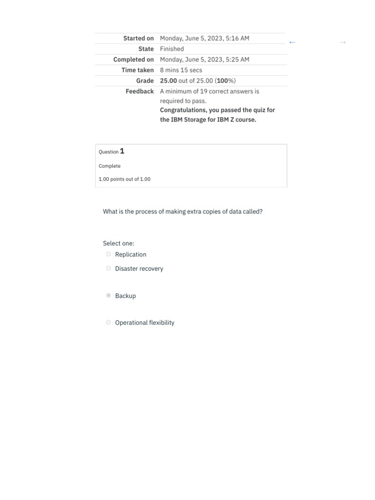 IBM Storage For IBM Z Level 1 Quiz - Attempt Review | PDF | Cloud Computing | Disaster Recovery