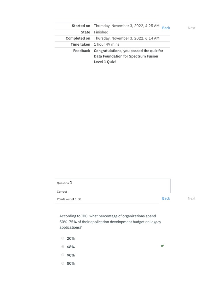 Data Foundation For Spectrum Fusion Level 1 Quiz - Attempt Review | PDF | Cloud Computing | Red Hat