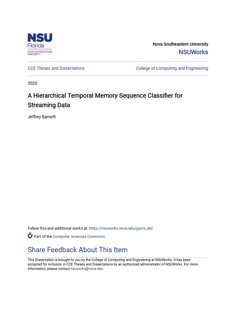 A Hierarchical Temporal Memory Sequence Classifier For Streaming Pdf Cybernetics Applied