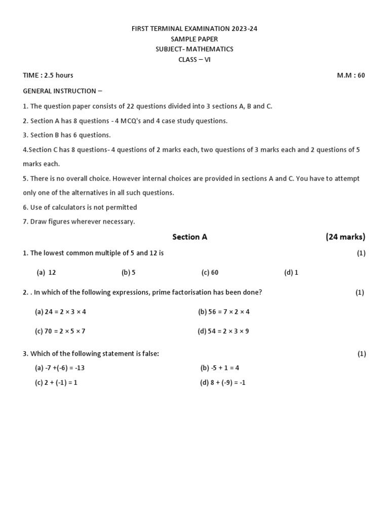 QP 6 Term 1 SP | PDF | Multiple Choice | Mathematics