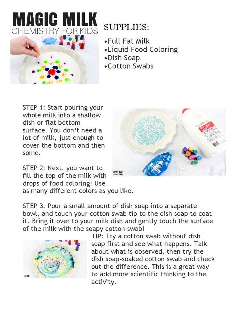 Magic Milk Experiment Instructions | PDF | Cooking, Food & Wine | Wellness