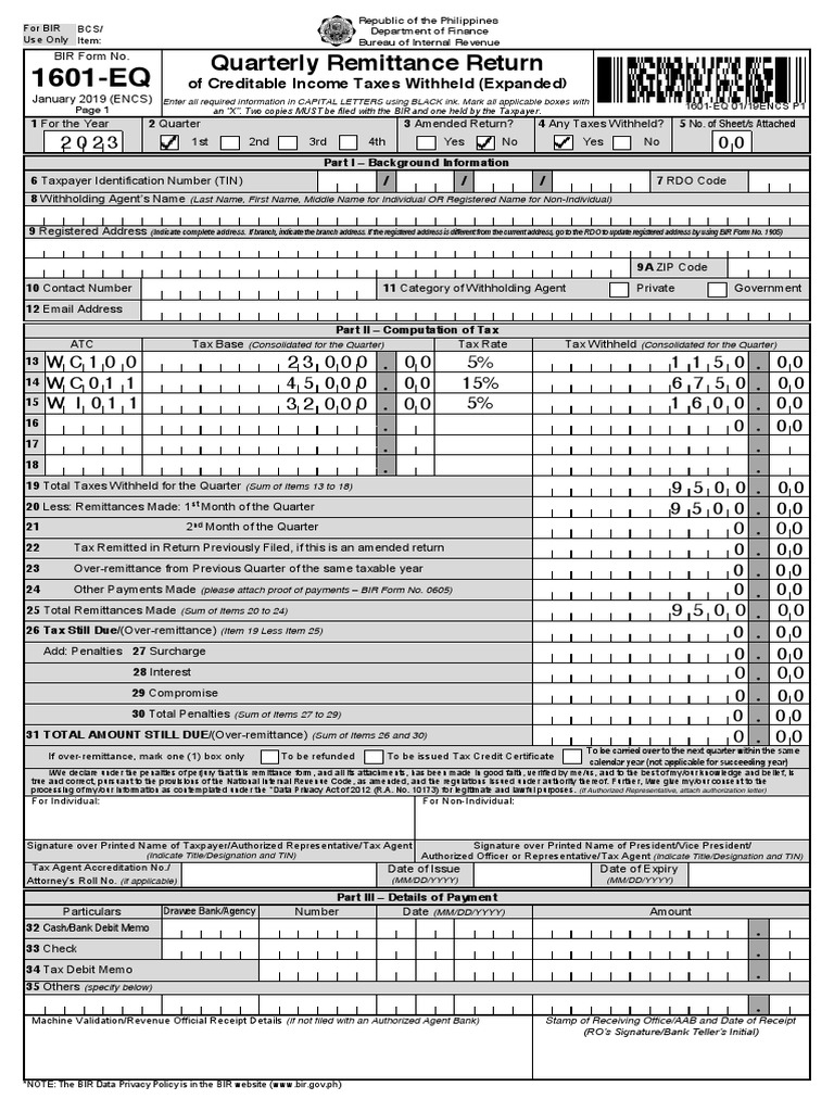BIR Form 1601-EQ Instructions | PDF | Value Added Tax | Taxes