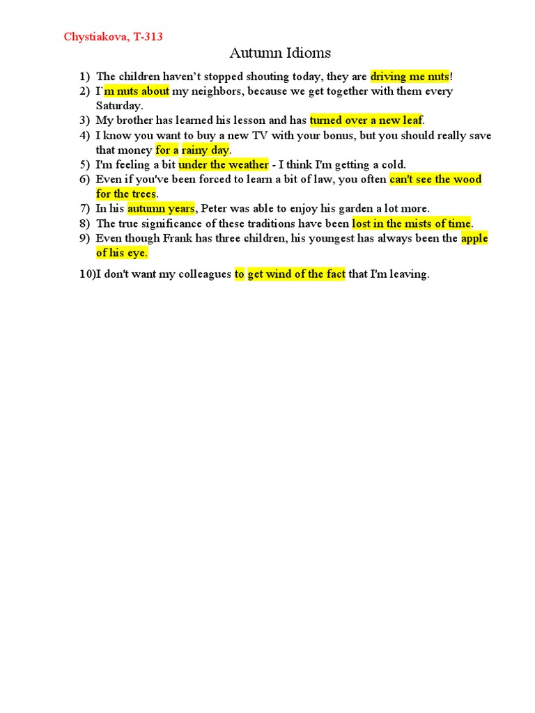 Autumn Idioms | PDF | Home & Garden